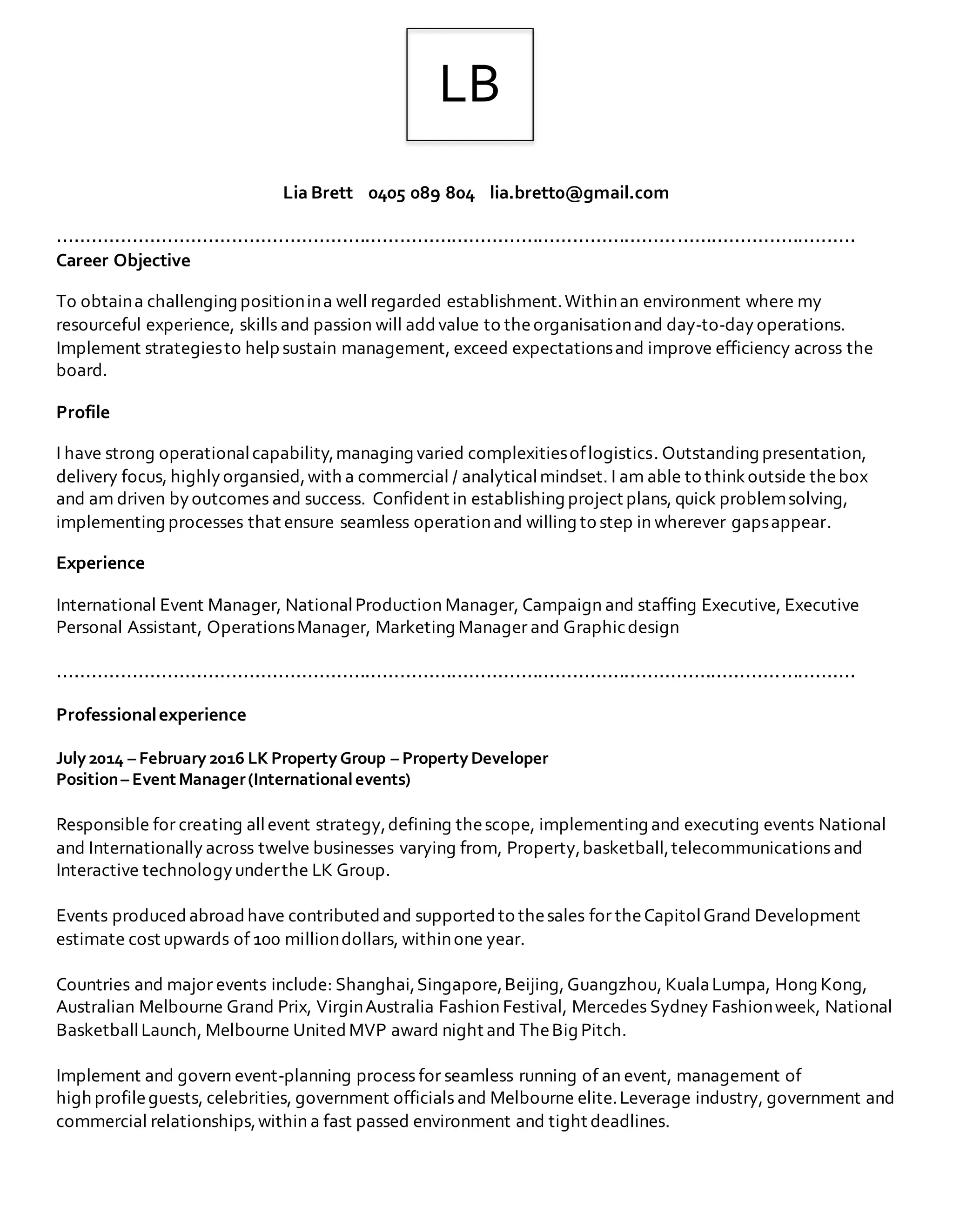 Lia Brett_Resume_v1_2016 | PDF