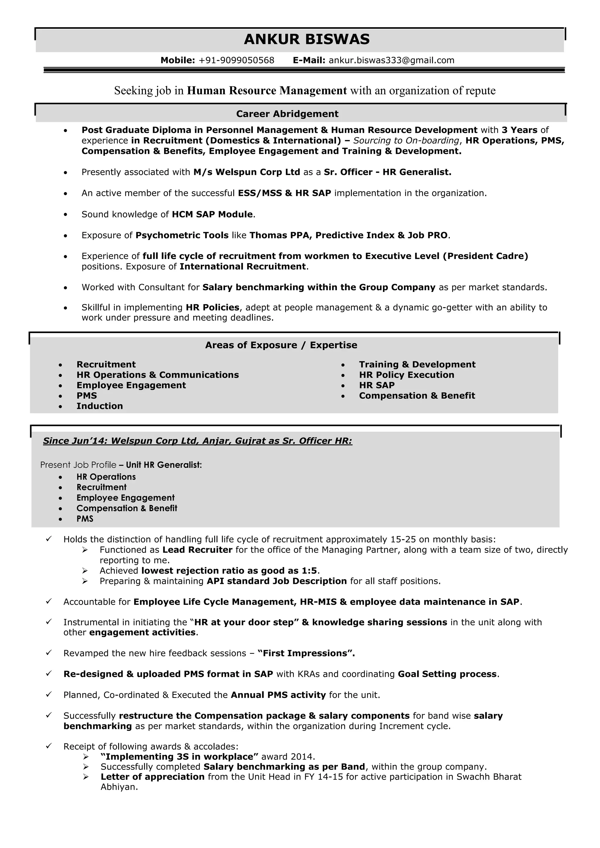 New resume - Ankur | PDF | Human Resources | Business