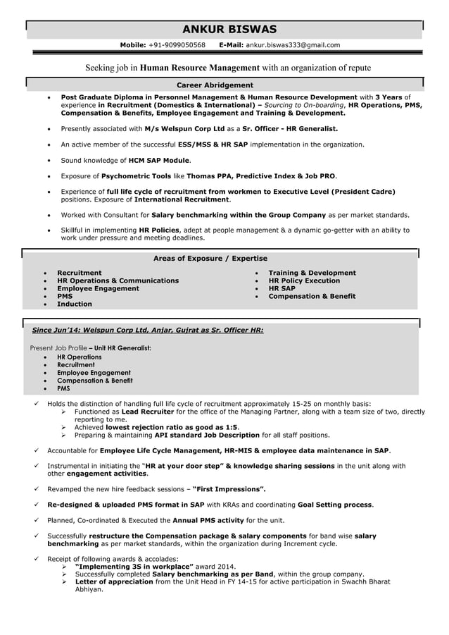 New resume - Ankur | PDF | Human Resources | Business