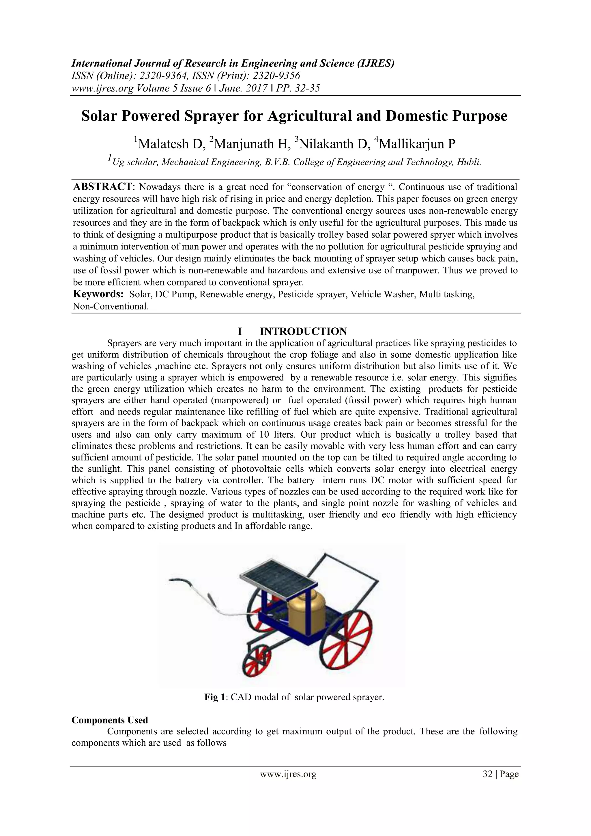 Solar Powered Sprayer for Agricultural and Domestic Purpose | PDF