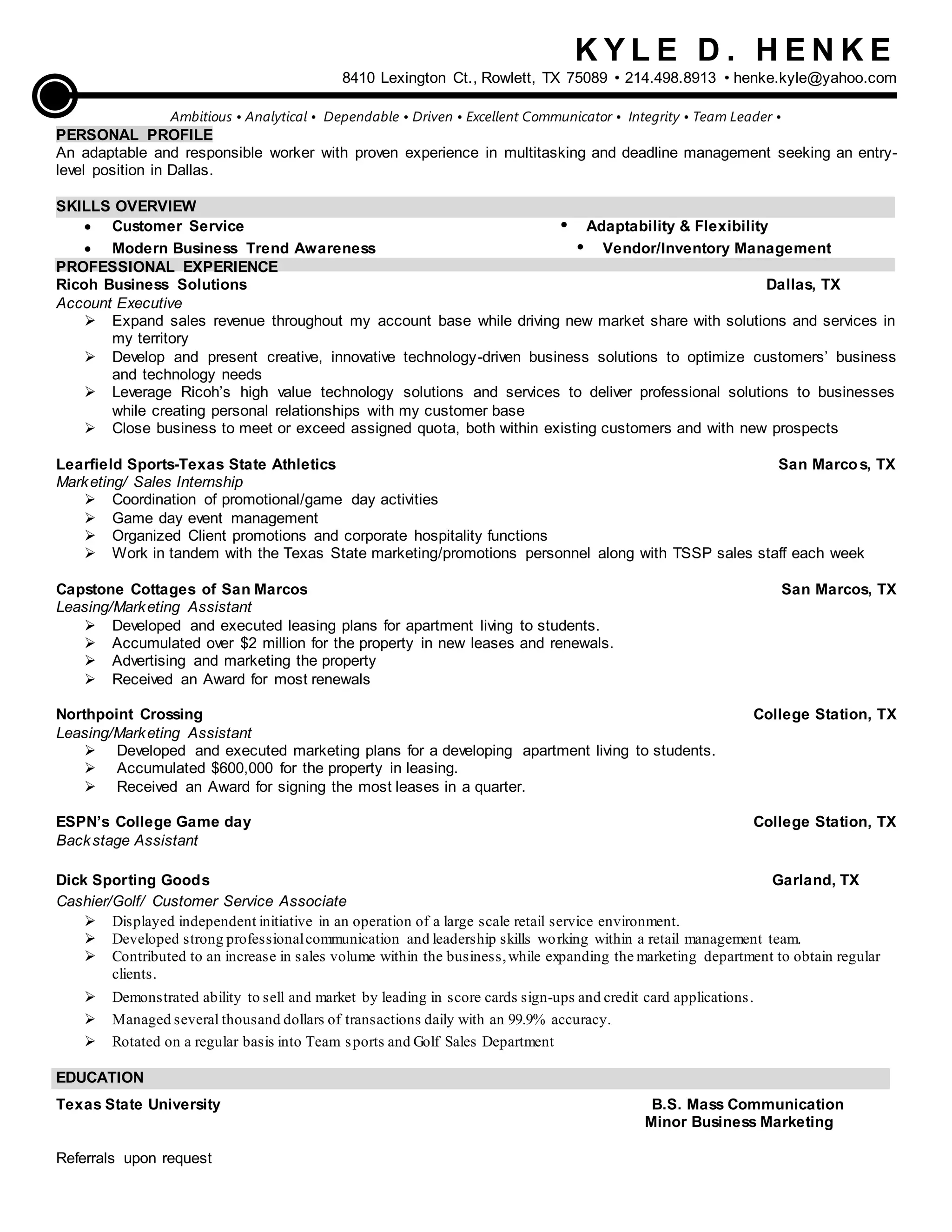 Kyle Henke Resume | PDF