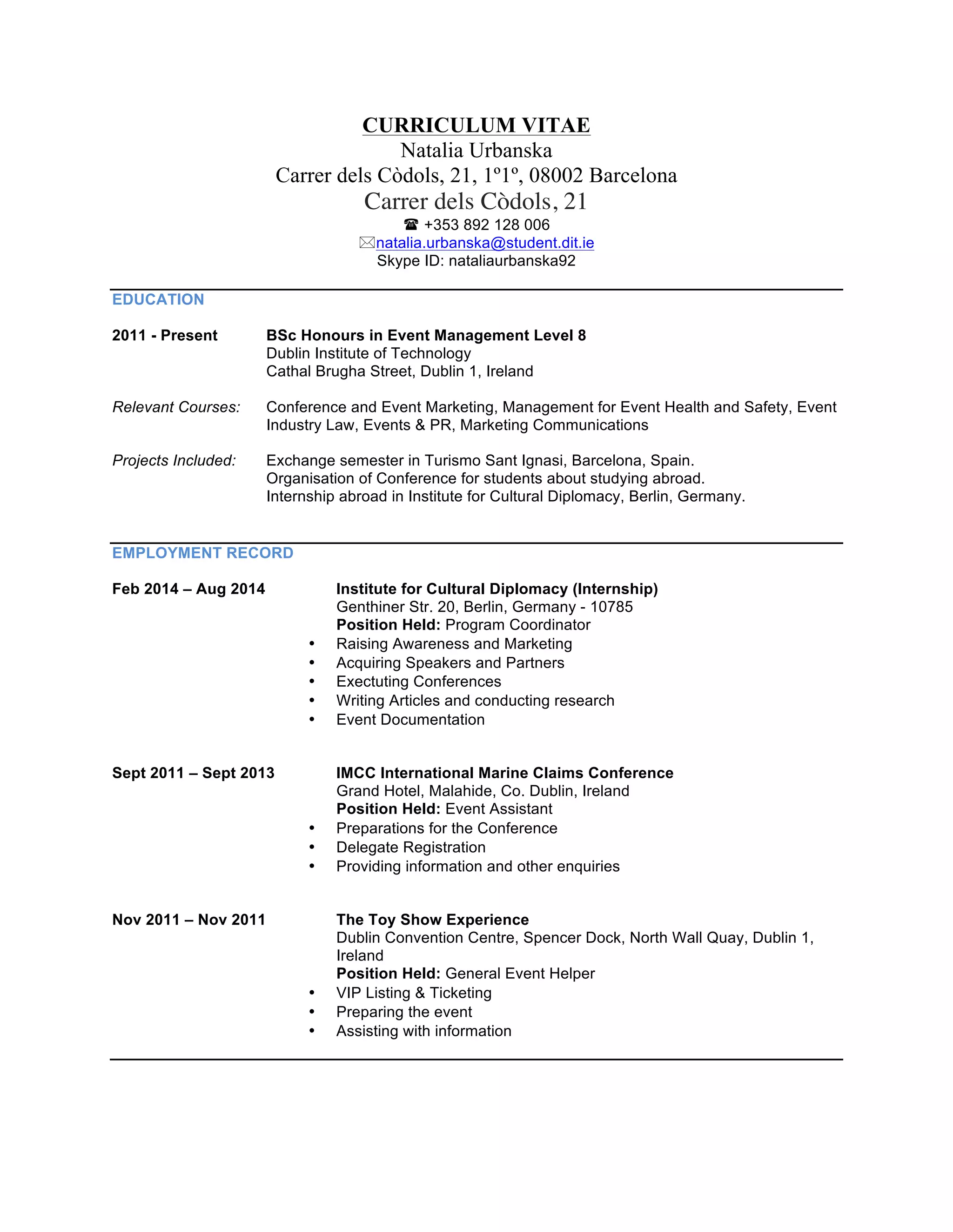 Urbanska Natalia CV | PDF