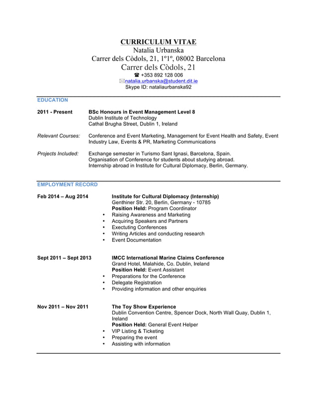 Urbanska Natalia CV | PDF