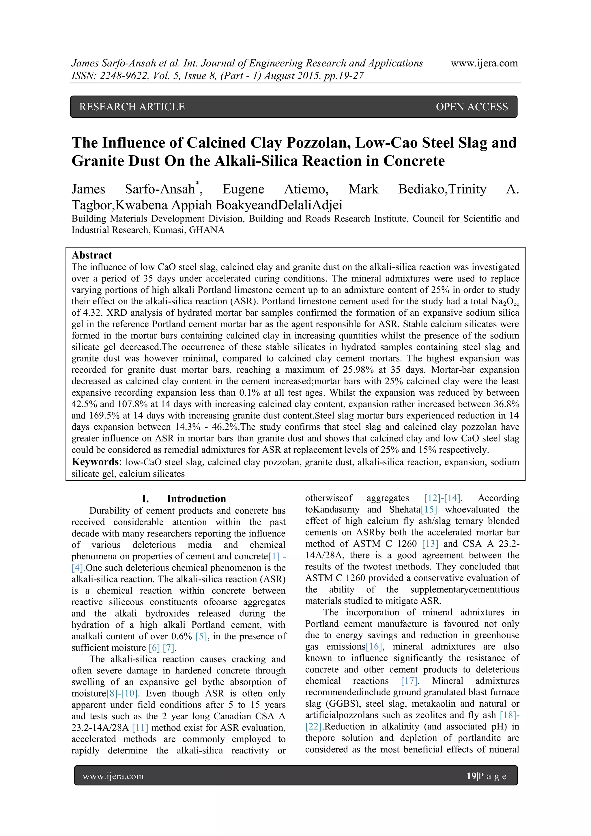 The Influence of Calcined Clay Pozzolan, Low-Cao Steel Slag and Granite ...