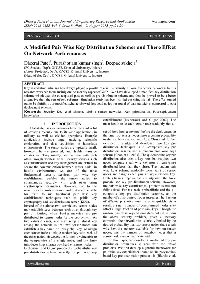 A Modified Pair Wise Key Distribution Schemes and There Effect On Network Performances | PDF