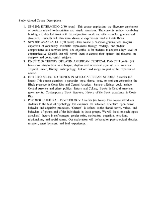 Study Abroad Course Descriptions | PDF