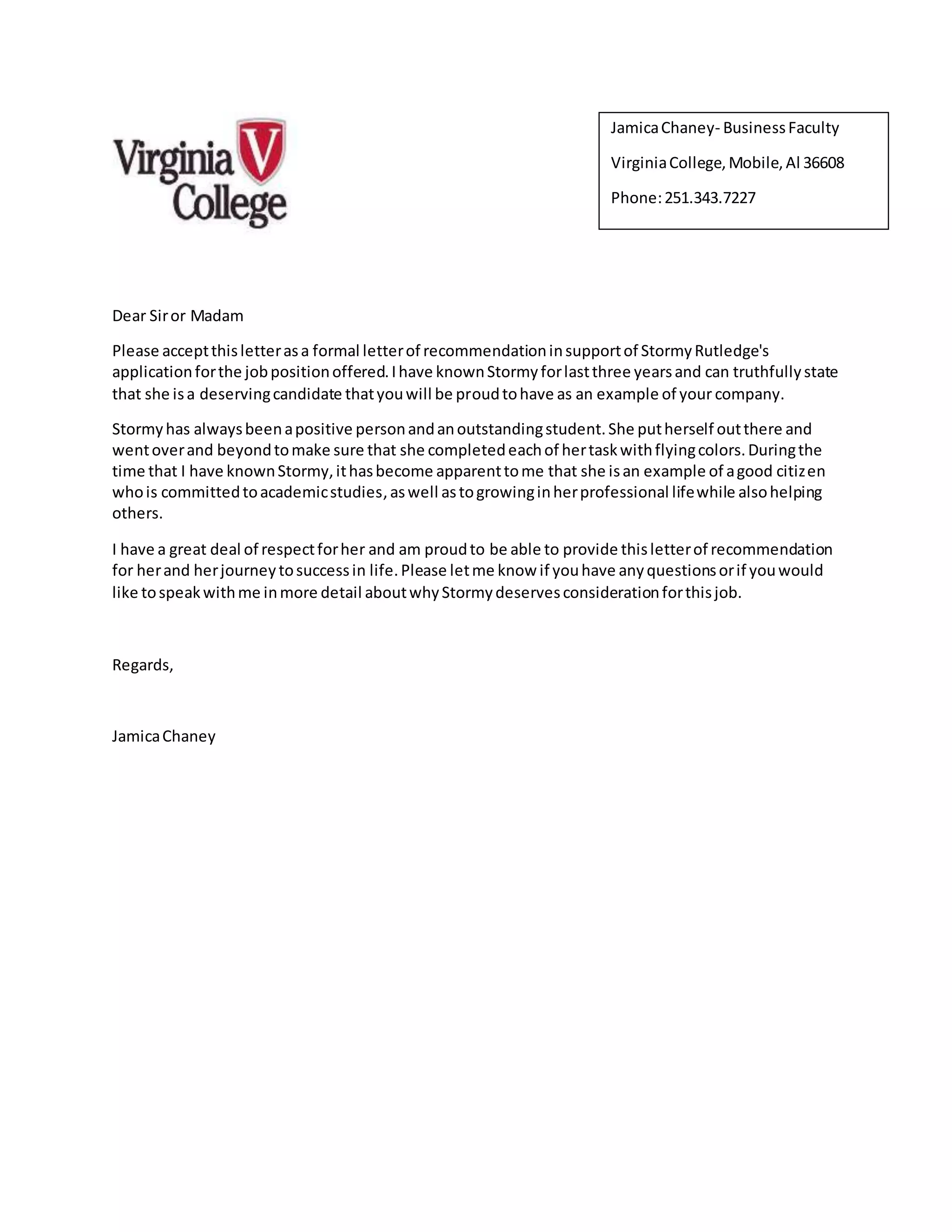 Reference Letter Chaney | DOCX