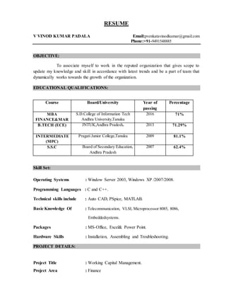 Vinod Resume m.b.a | DOCX | Business Accounting & Finance | Business