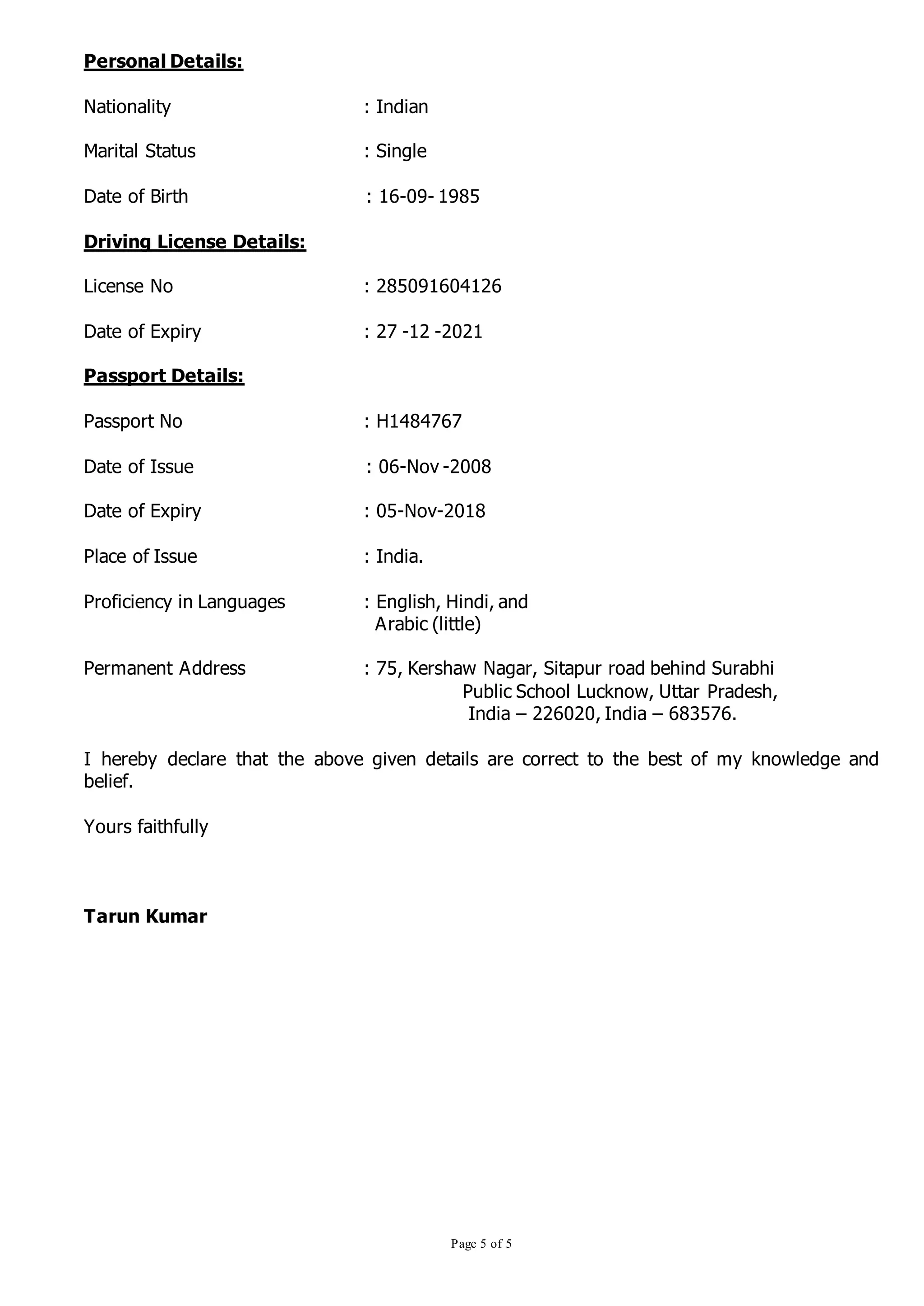 CV - Tarun (Electrical Engineer) | DOCX