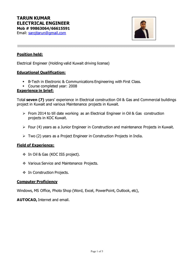 CV - Tarun (Electrical Engineer) | DOCX