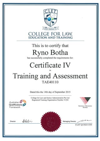 Certificate IV Training and Assessment | PDF
