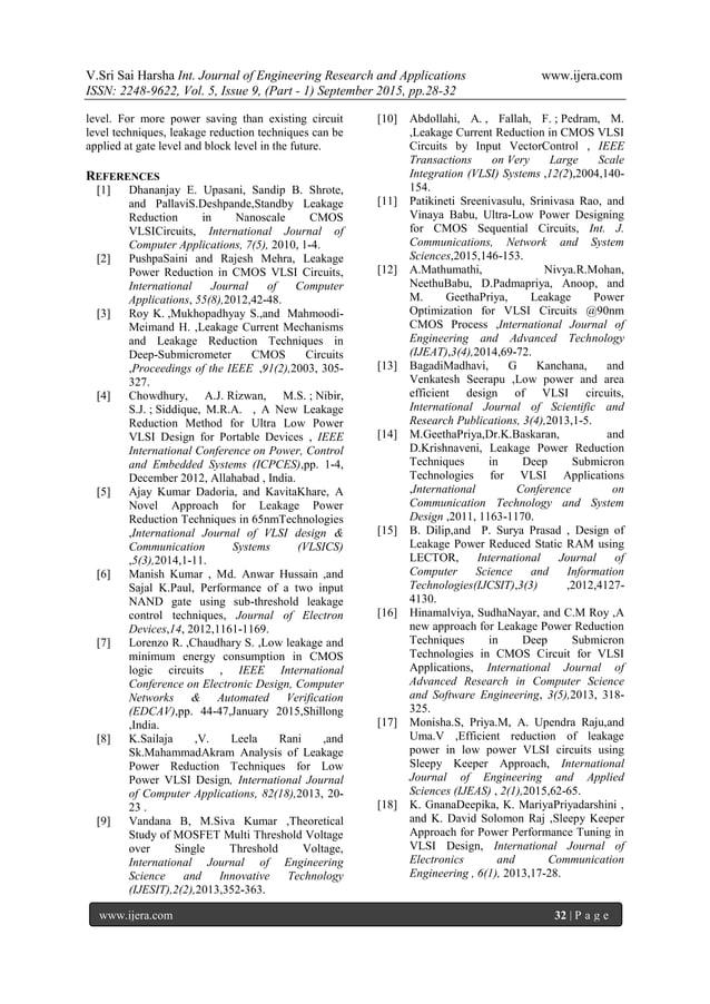 Sub Threshold Leakage Current Reduction Techniques In Vlsi Circuits A