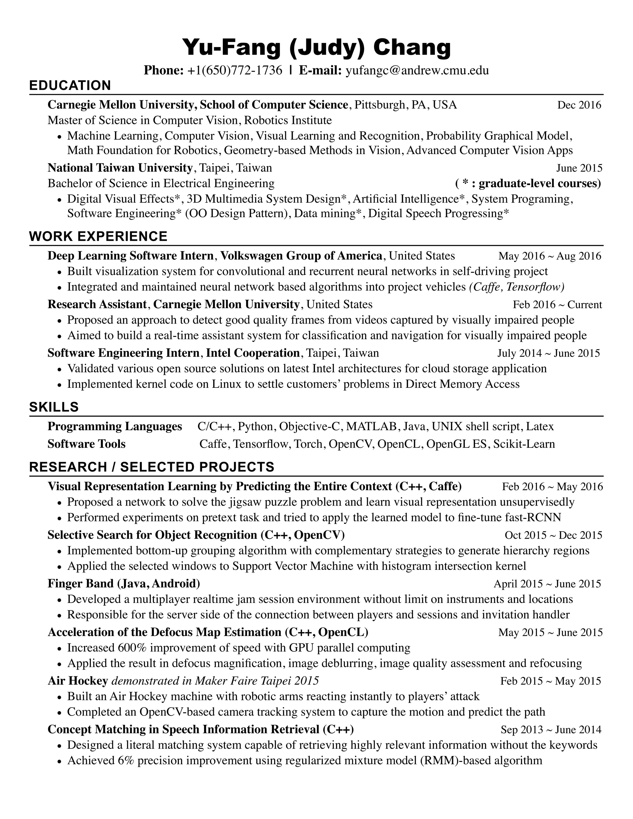 Yu-Fang Chang Resume | PDF