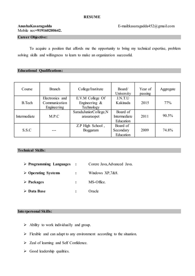 anusha resume | DOCX | Technology & Computing