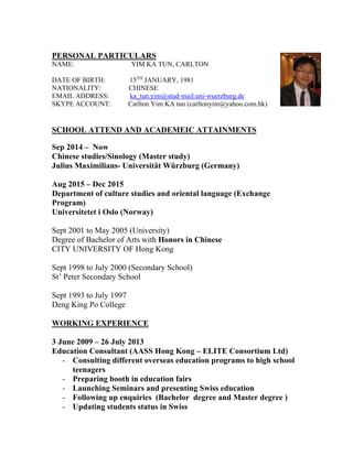 Carlton YIM Ka Tun CV- Education | PDF