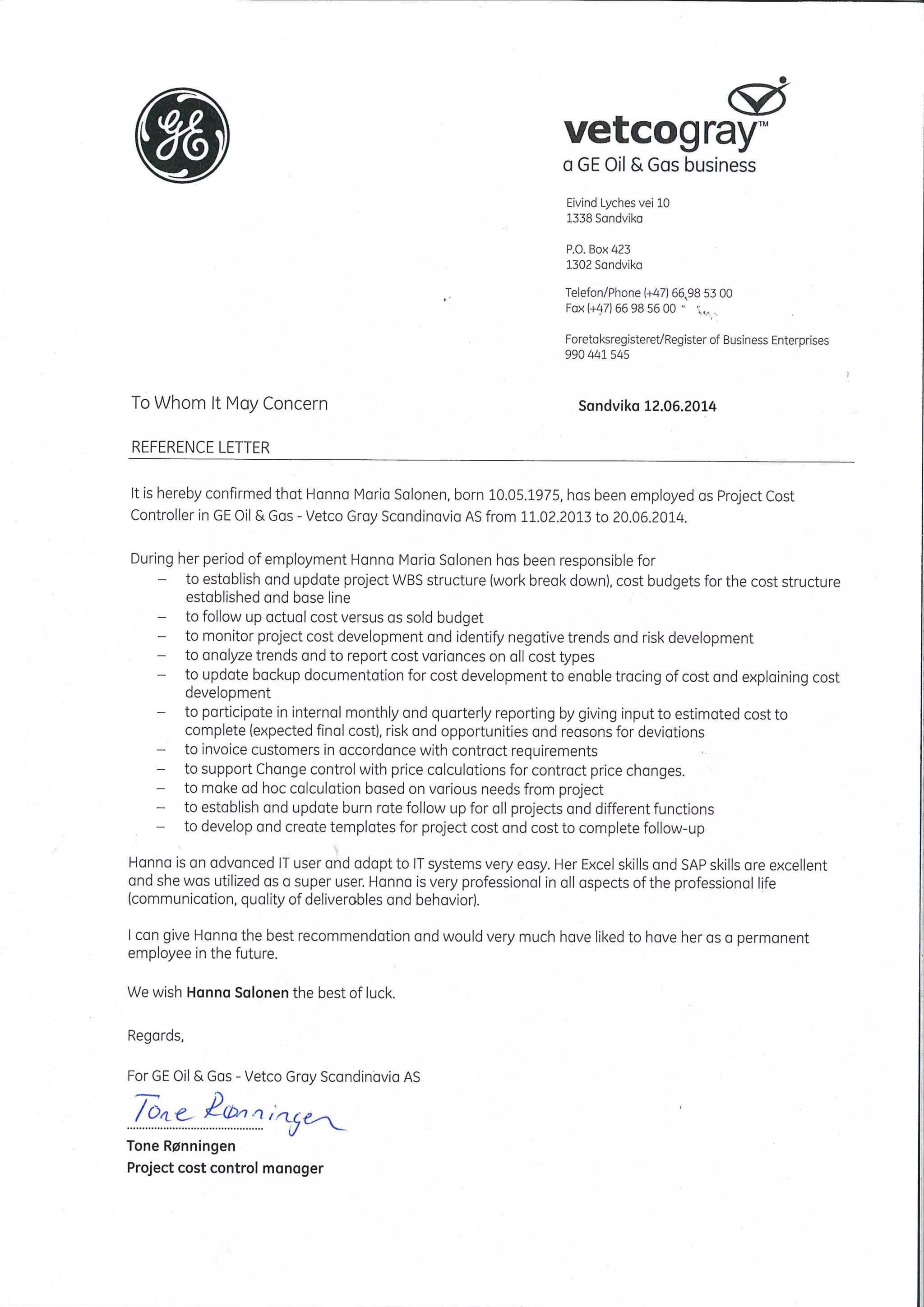 Reference letter GE | PDF