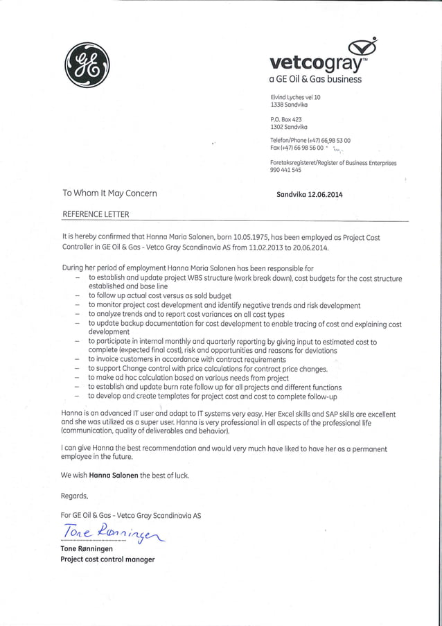Reference letter GE | PDF