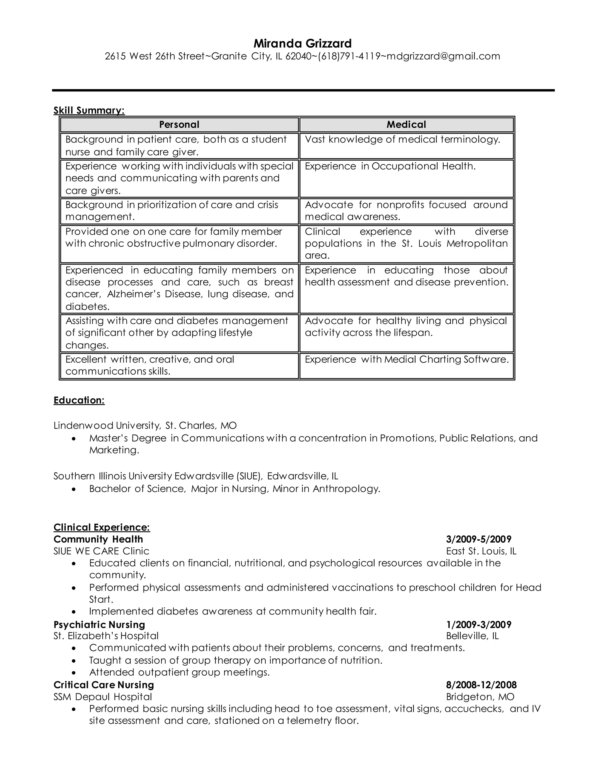 Miranda Resume - Nursing | DOCX | Non-Profit Organizations | Industries
