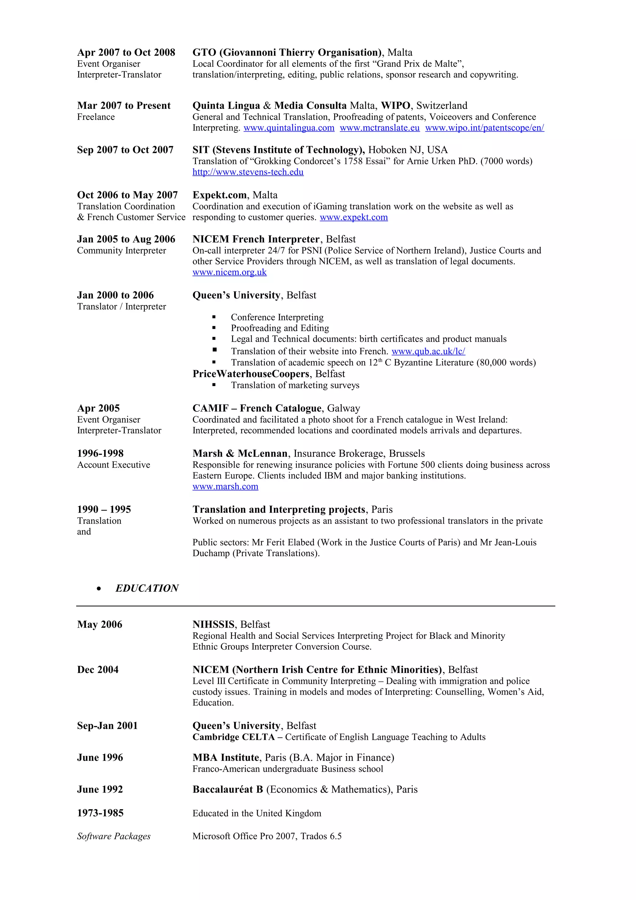 Stephane Dupont CV Business | DOC