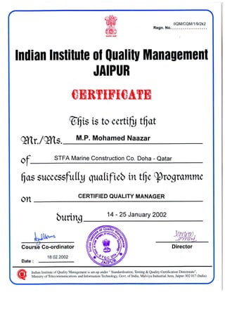 IIQM CERTIFIED QUALITY MANAGER | PDF