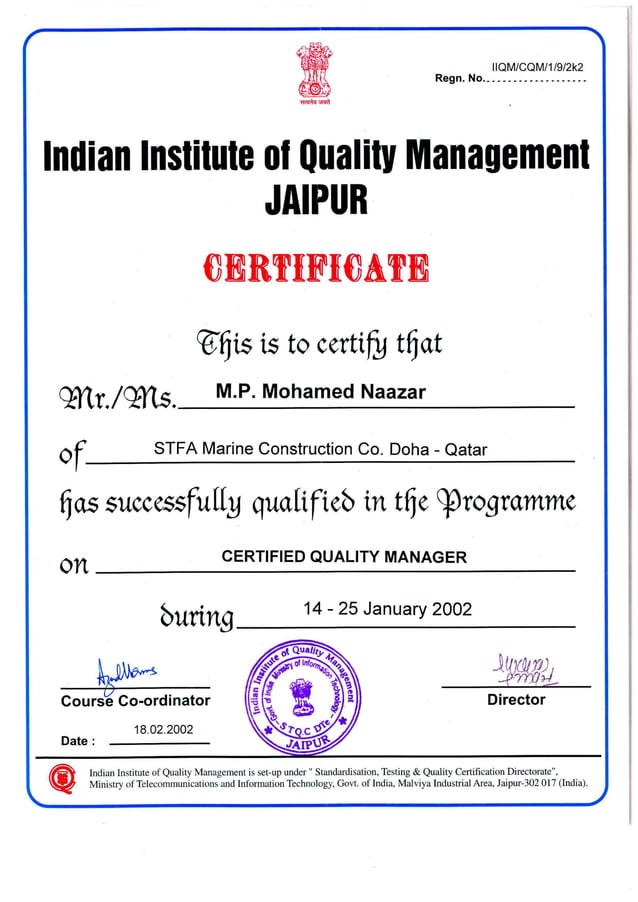 IIQM CERTIFIED QUALITY MANAGER | PDF