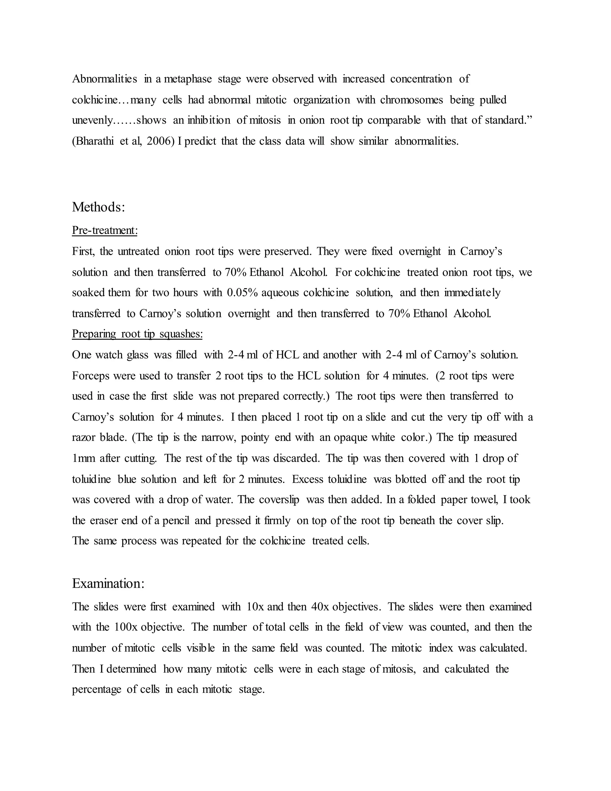 Disruption of Mitosis in Onion Lab Report | DOCX