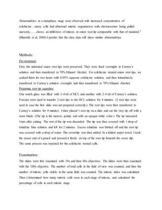 Disruption of Mitosis in Onion Lab Report | DOCX