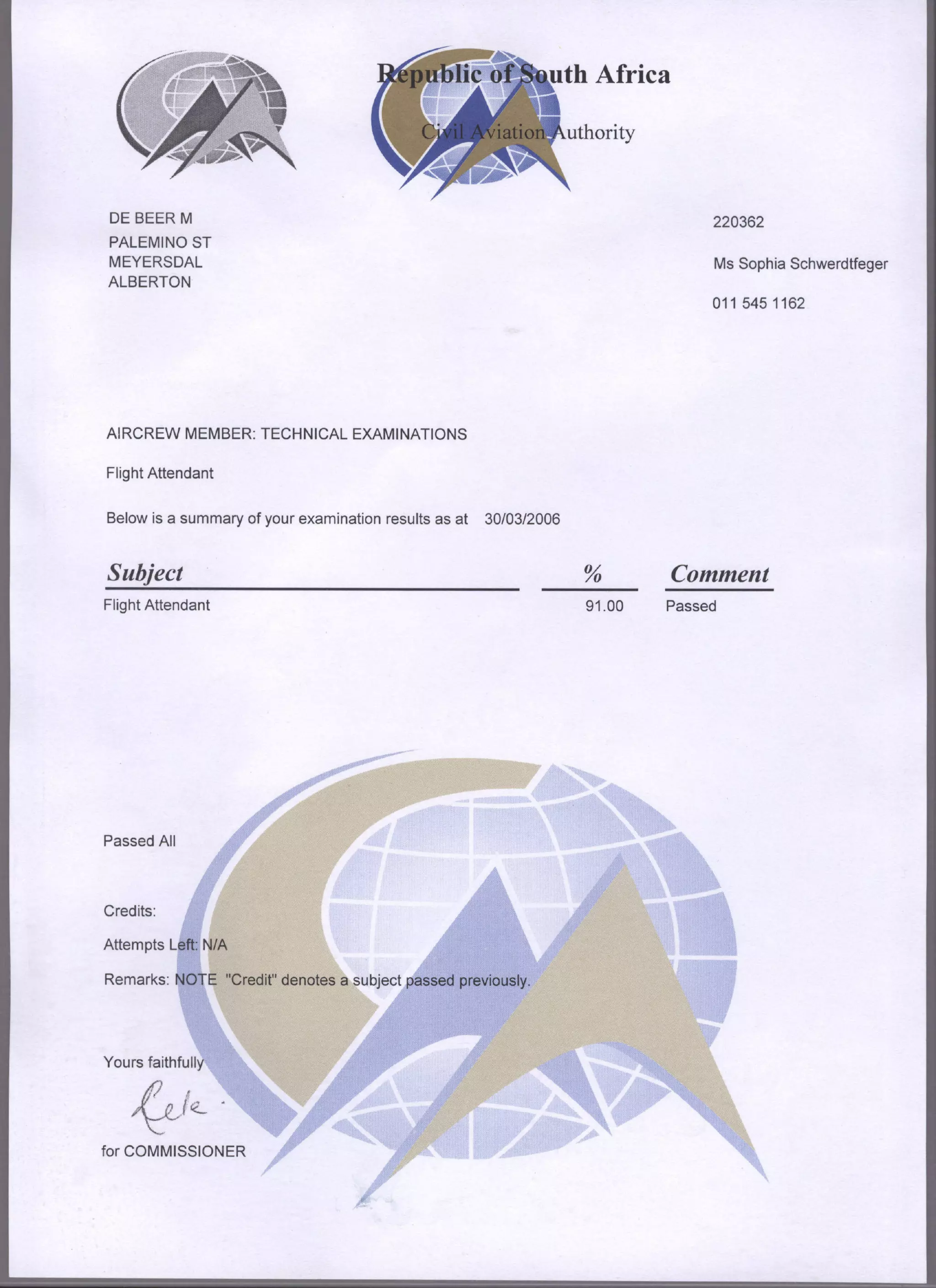 060310 Aviation Certificates (2) | PDF | Aviation Industry | Industries