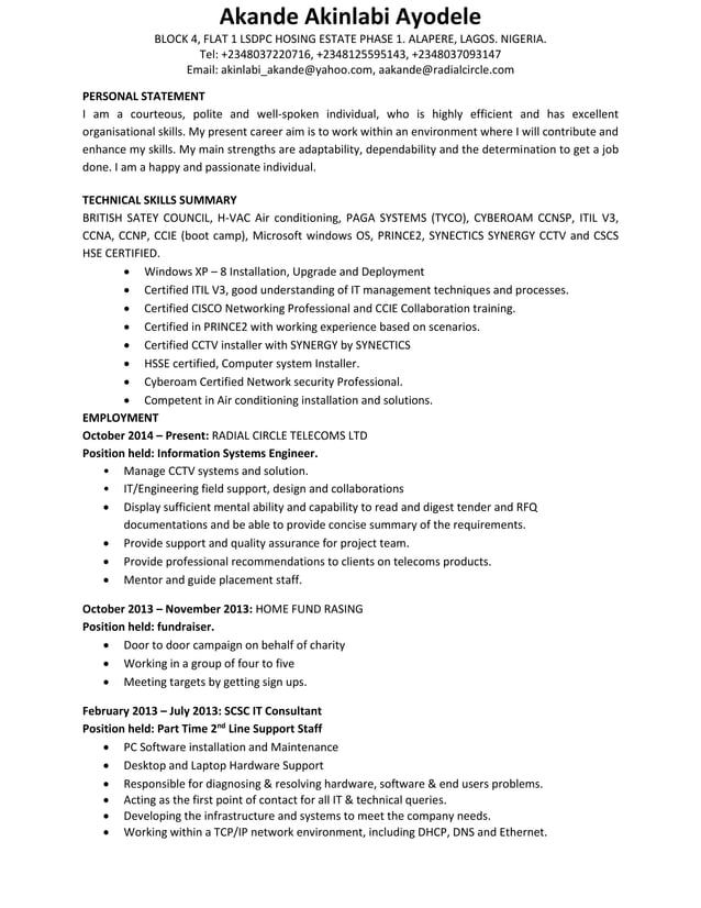 AKANDE AKINLABI resume [NIG] | PDF | IT and Internet Support | Internet