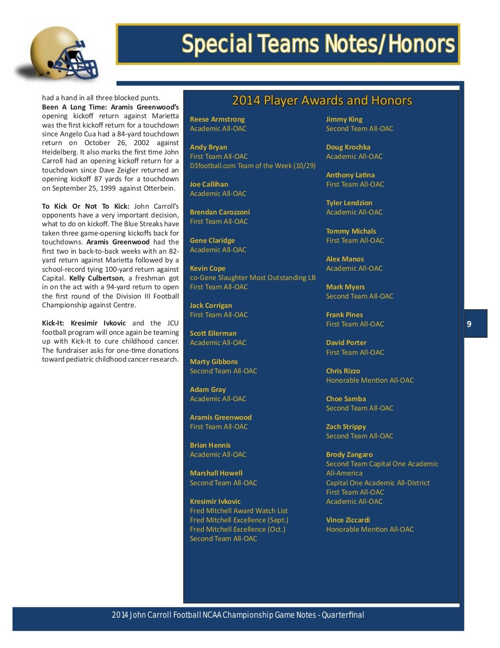 Game Notes Sample Football