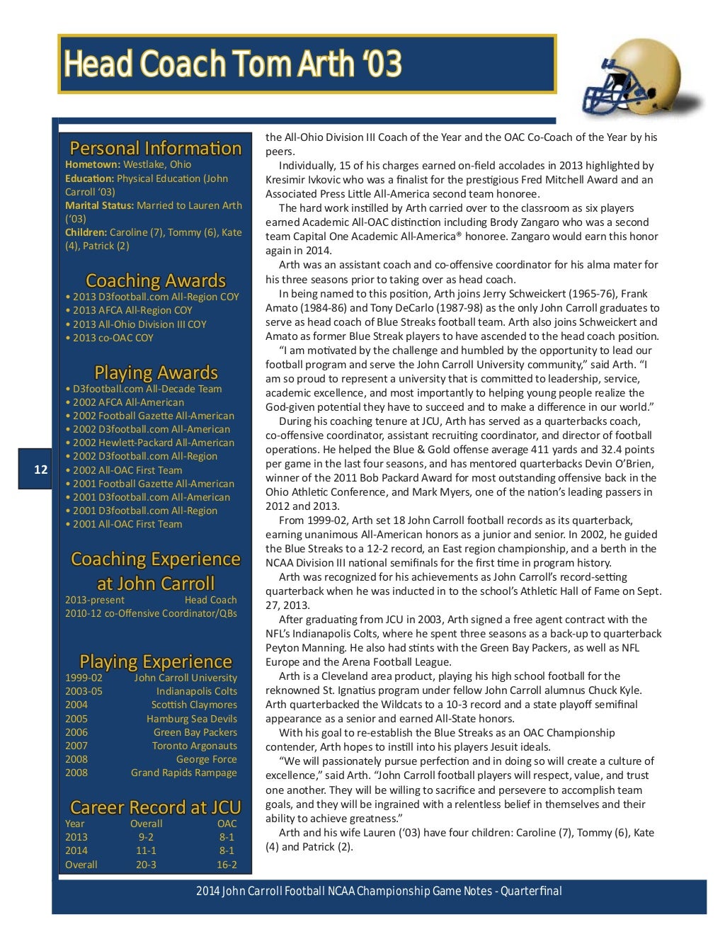 Game Notes Sample Football