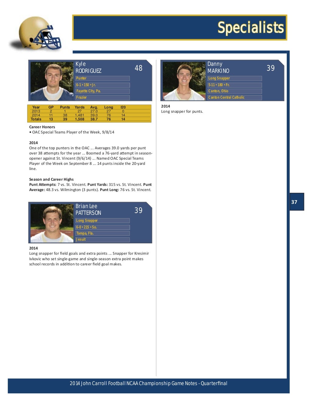 Game Notes Sample Football