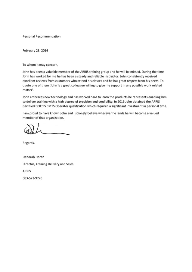 Letter of Recommendation - Deb Horan | PDF | Television | Entertainment