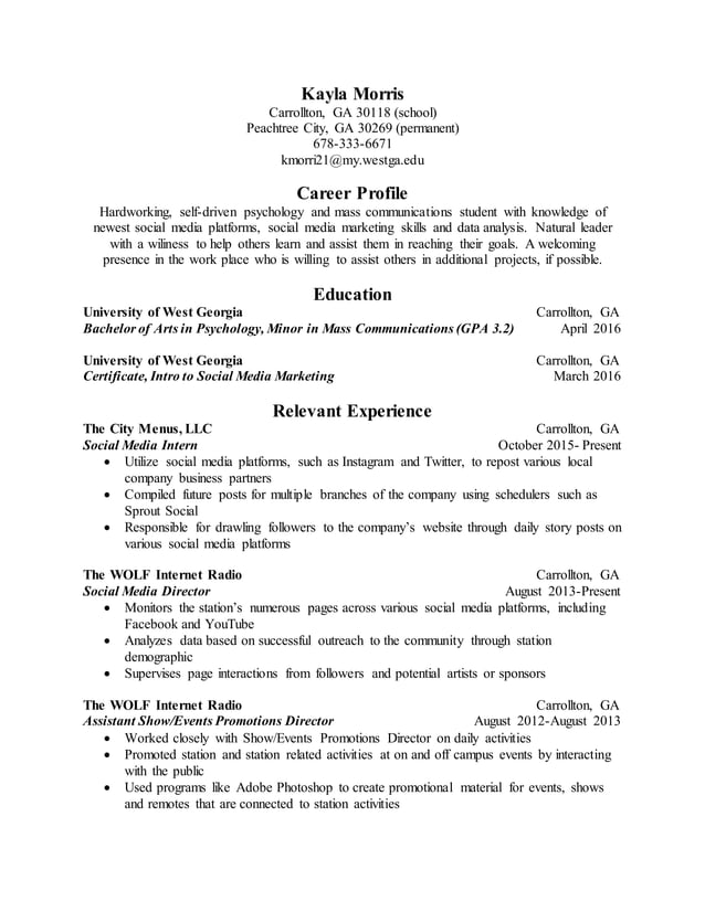 Kayla Morris Seminar Resume (1) | DOCX | Public Radio | Talk Radio