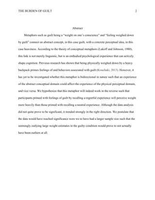 THE BURDEN OF GUILT Does a Heavier Conscience Cause Heavier Perceptions ...