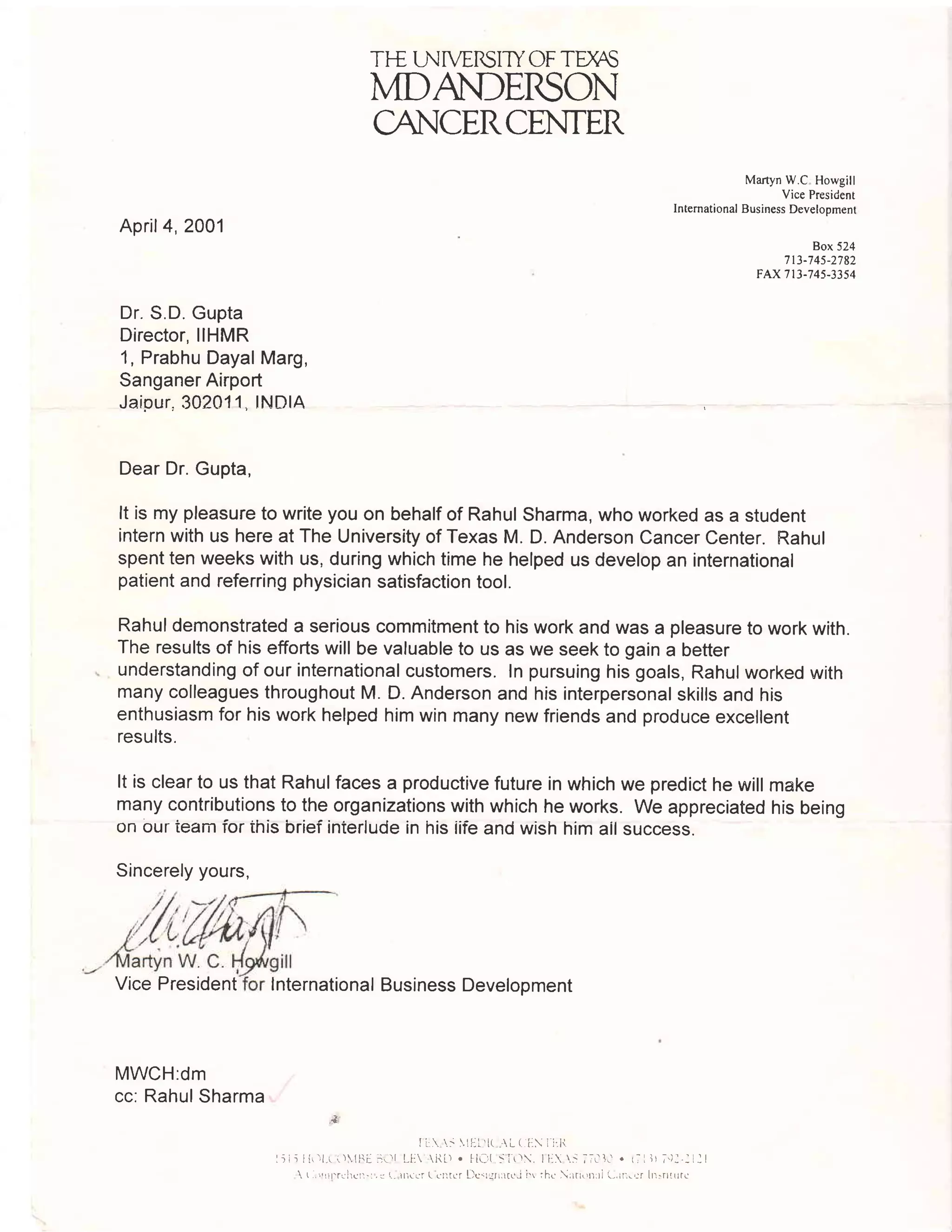 MD ANDERSON LETTER 1 | PDF