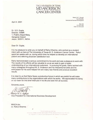 MD ANDERSON LETTER 1 | PDF | Medical Health