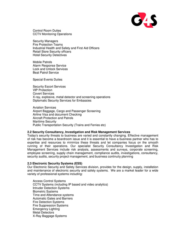 G4S Security Services - Company Profile G4S | PDF | Asia Travel ...