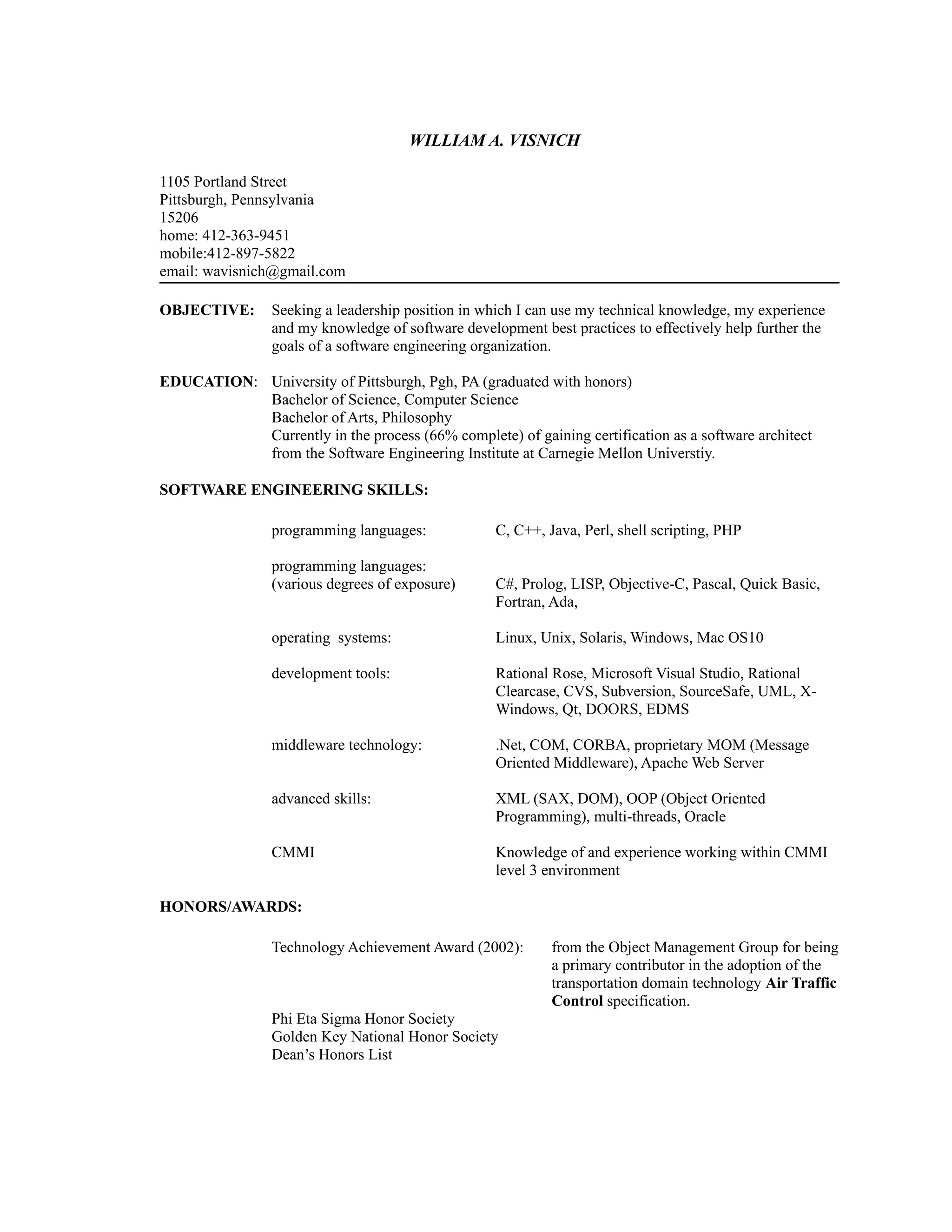 RESUME-WilliamAVisnich-April 2015 | PDF