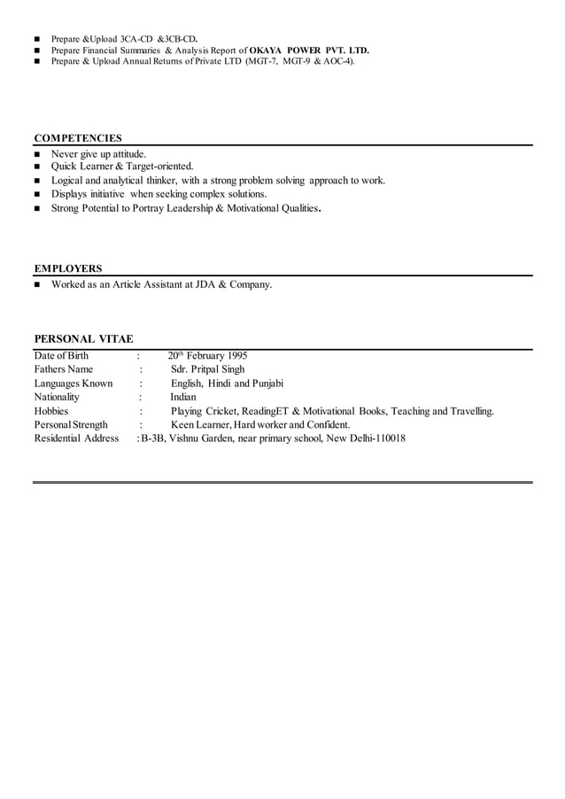 CV for INDUSTRIAL TRAINING