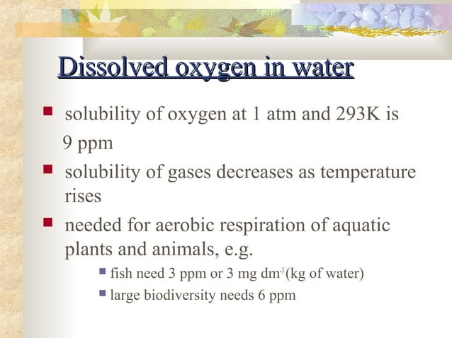 E5 environmental chemistry dissolved oxygen | PPT | Environment | Science