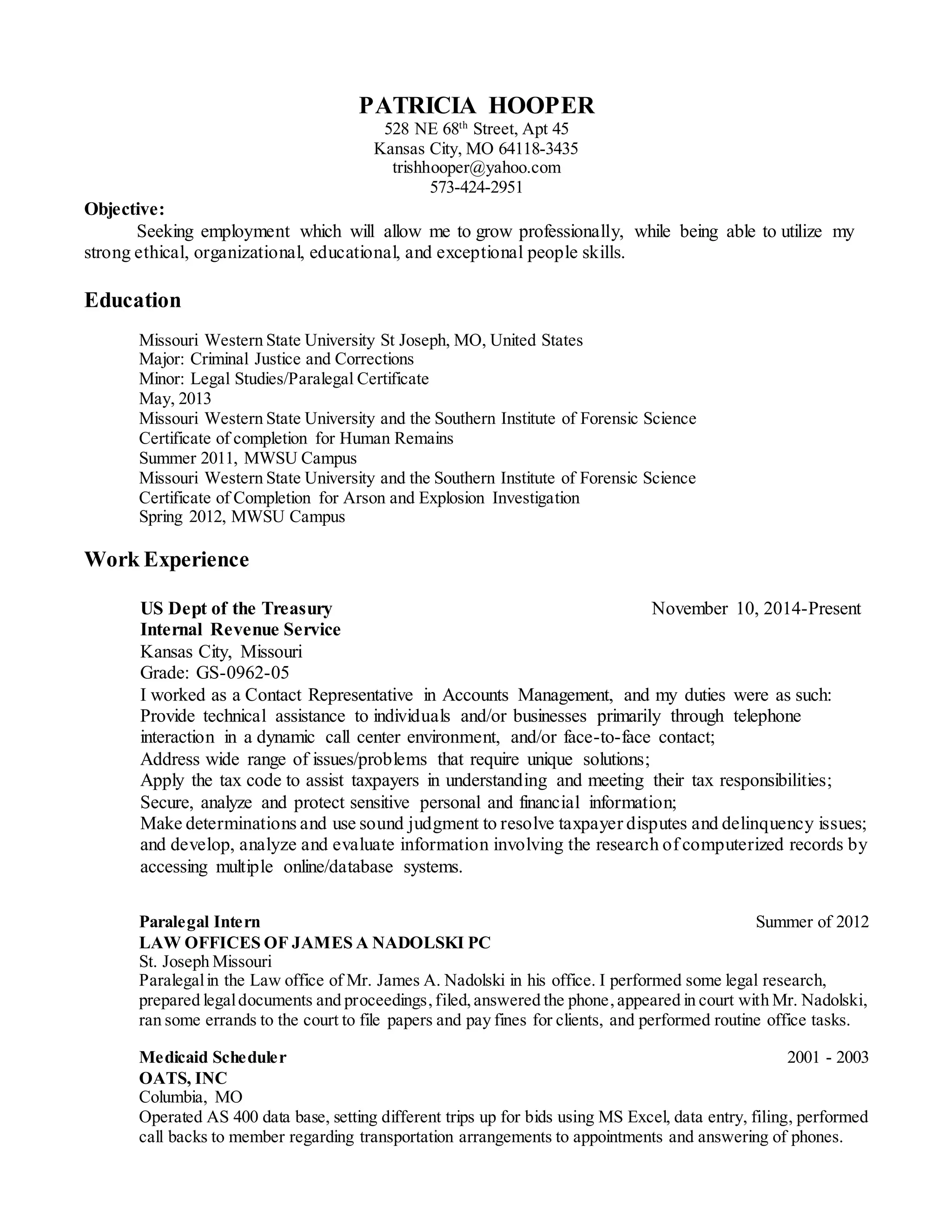 Patricia E Hooper Resume | DOCX