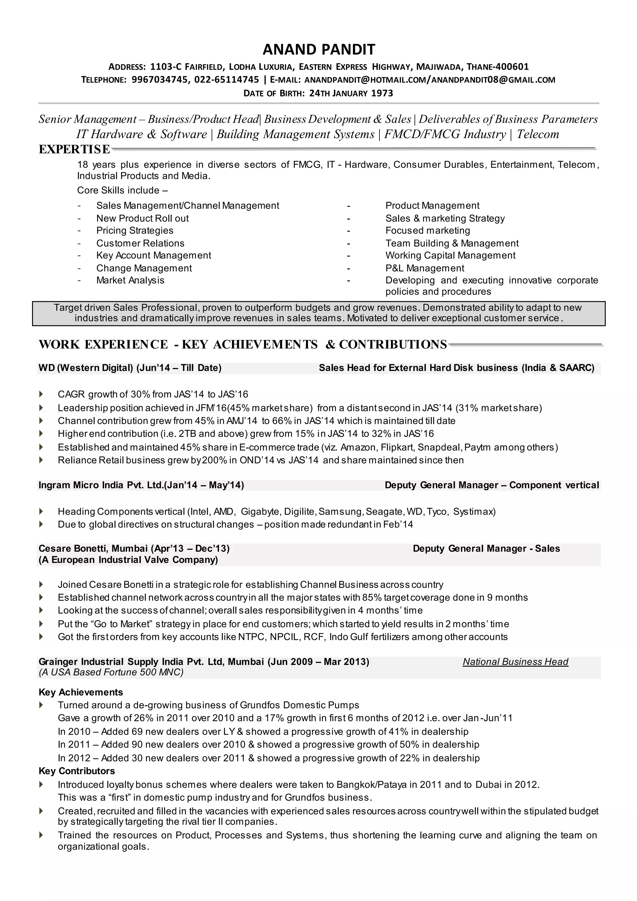 ANAND PANDIT - resume | PDF