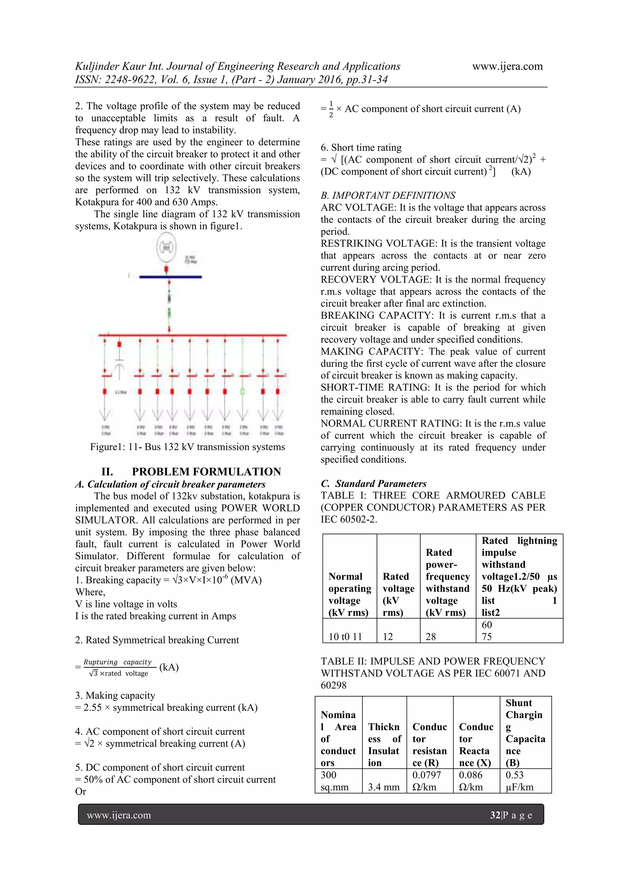 Calculation and comparison of circuit breaker parameters in Power World ...