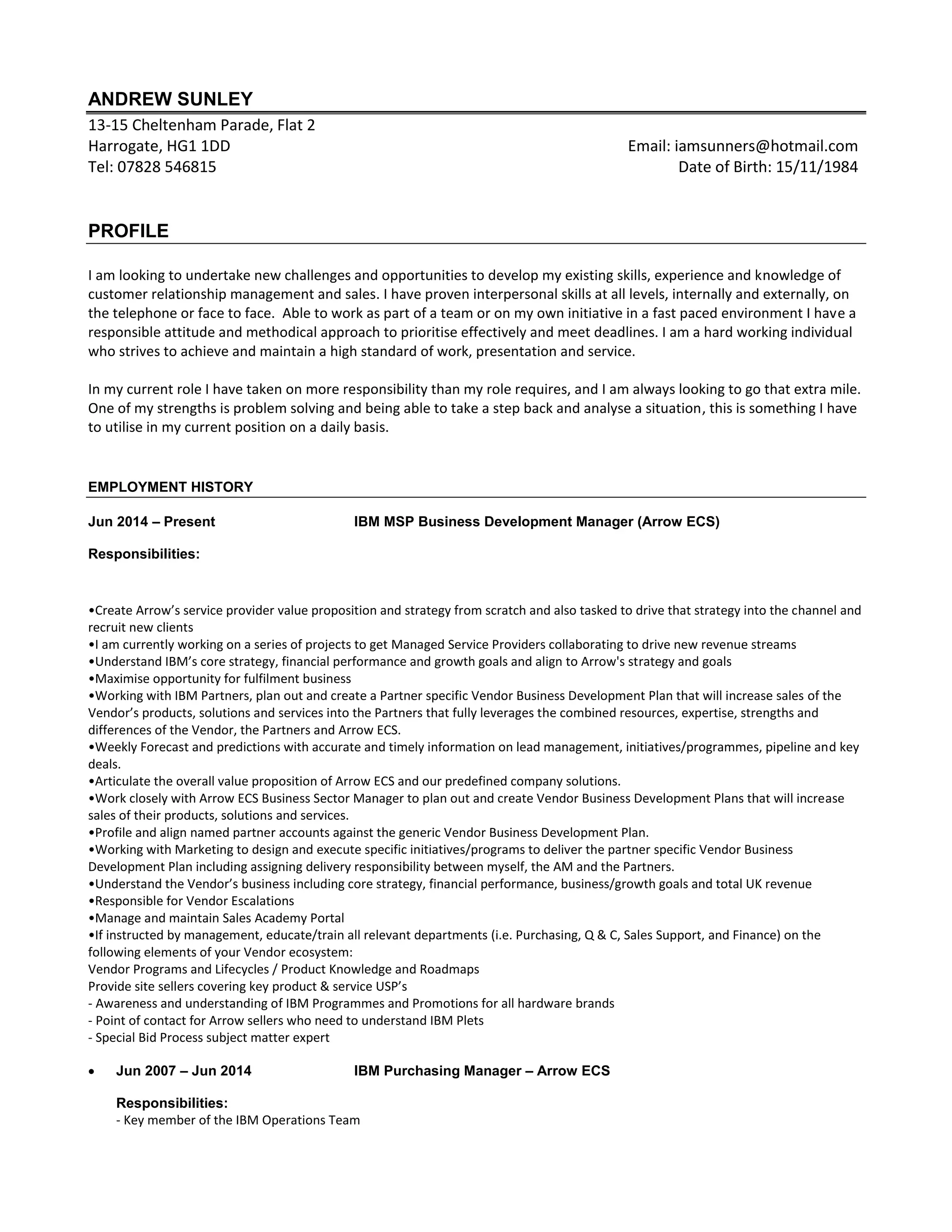 Andrew Sunley CV | PDF