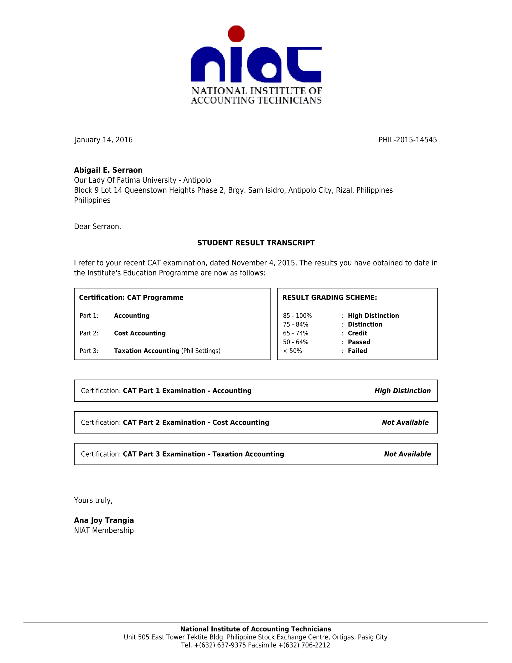 2 - Abigail E. Serraon Transcript | PDF