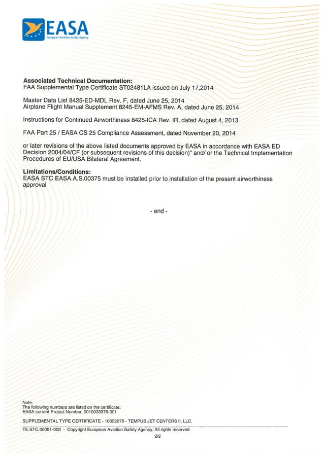 A319 EASA STC 10052076_CERT_REV_0_20150129 | PDF
