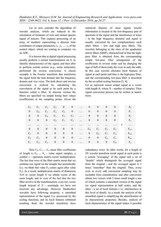 Application Of Wavelet Analysis Algorithms For Digital Control An