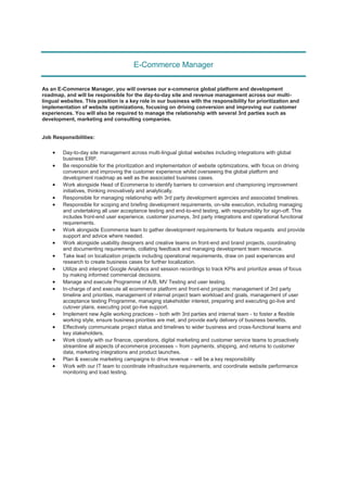 JD- E-Commerce Manager | PDF