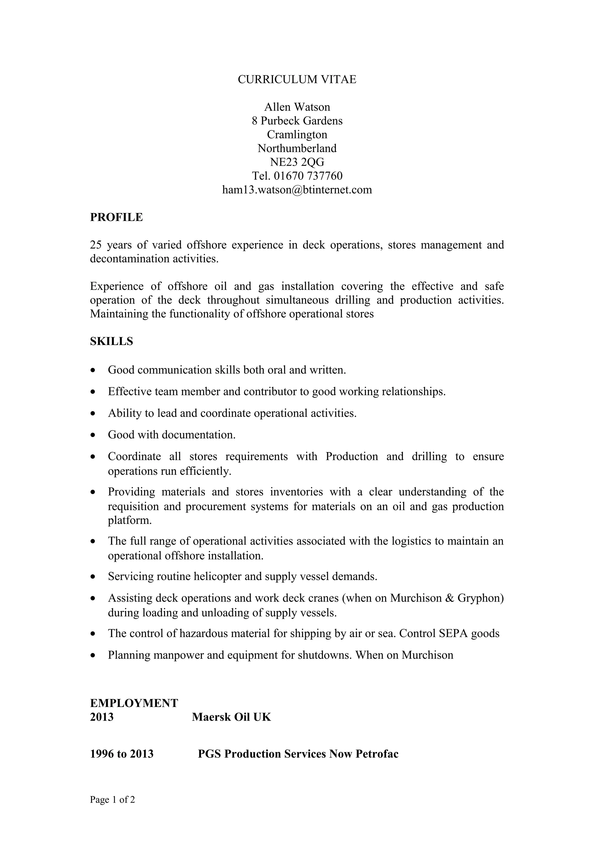 Allen Watson CV (2) | PDF